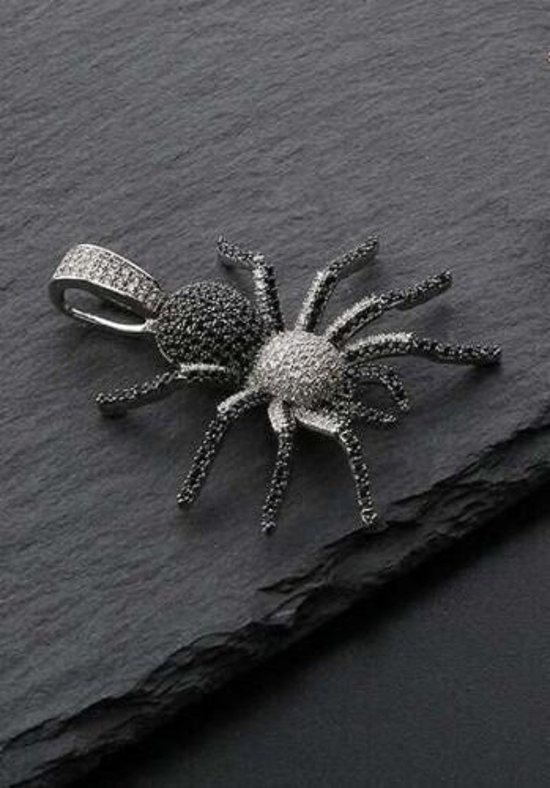 Black and White Diamond Spider Pendant Sterling Silver Spider Necklace ...