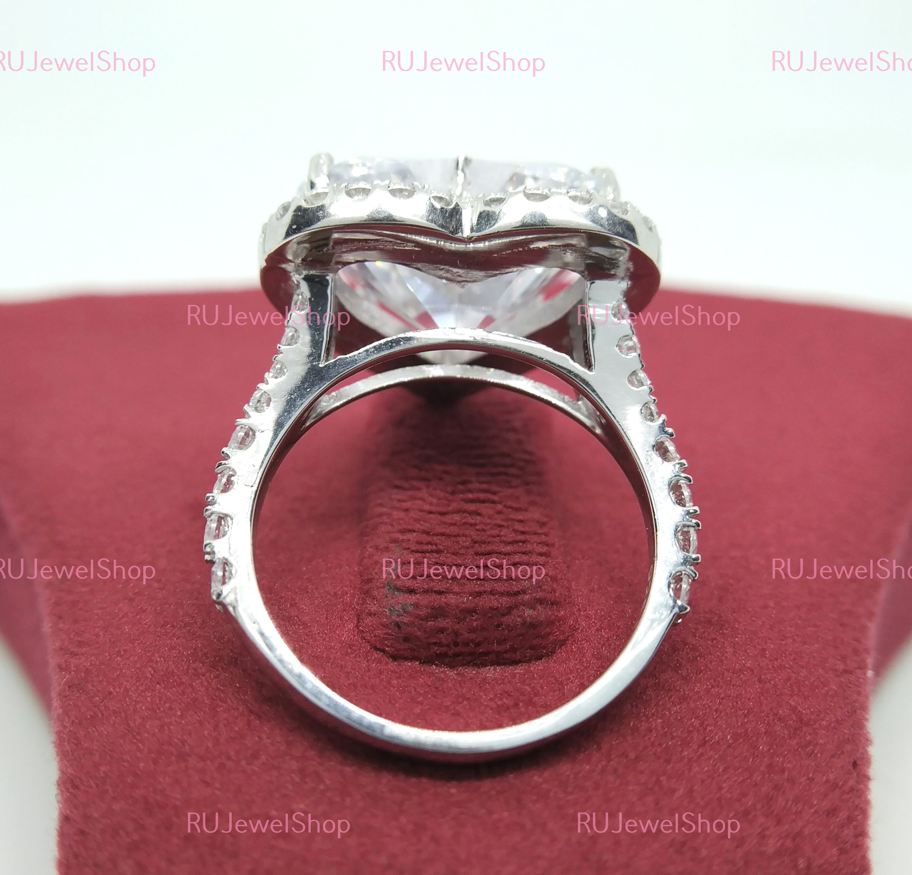 17 CT Large Heart Shape Diamond Engagement Ring in 935 Argentium Silver ...