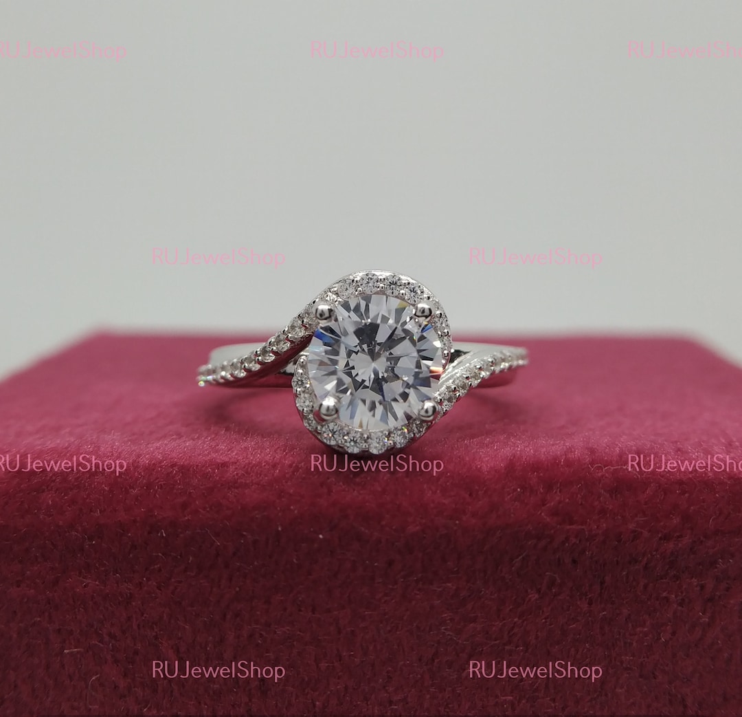 Swirl Bypass Diamond Ring, Round Cut Diamond Engagement Ring in 10K/14K ...
