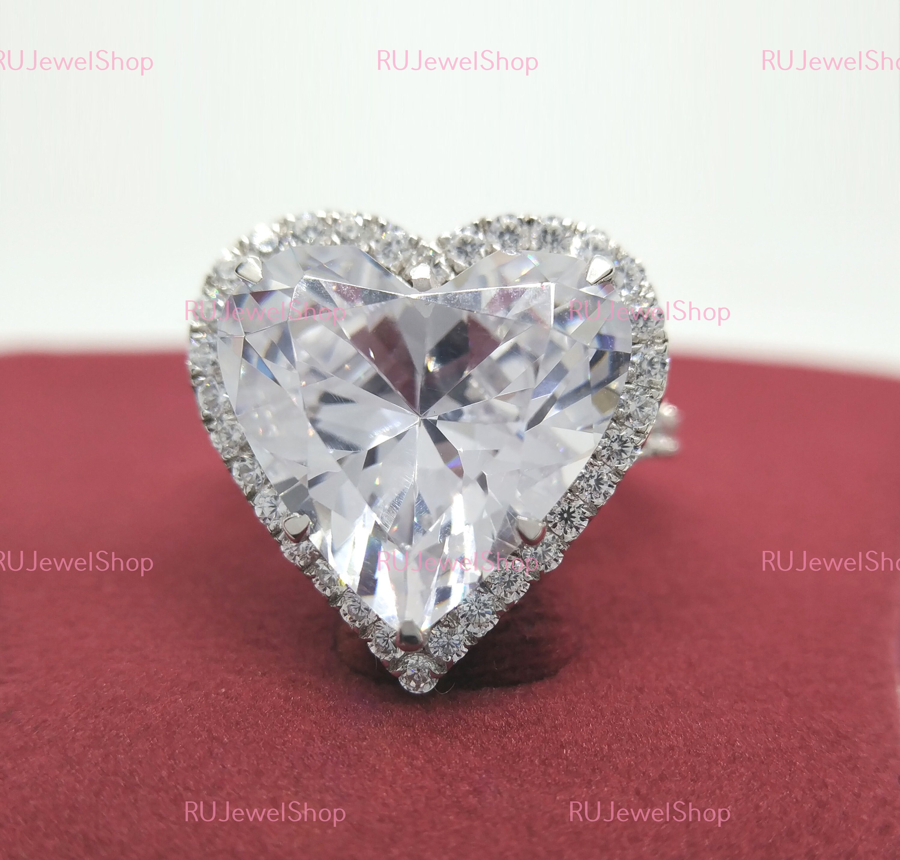 17 CT Large Heart Shape Diamond Engagement Ring in 935 Argentium Silver ...