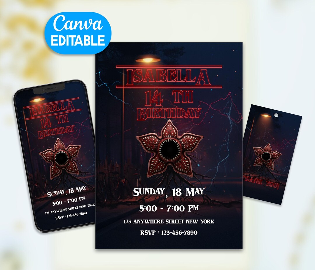 Retro 80s Birthday Party Bundle Editable in Canva, Phone Card, Thank ...