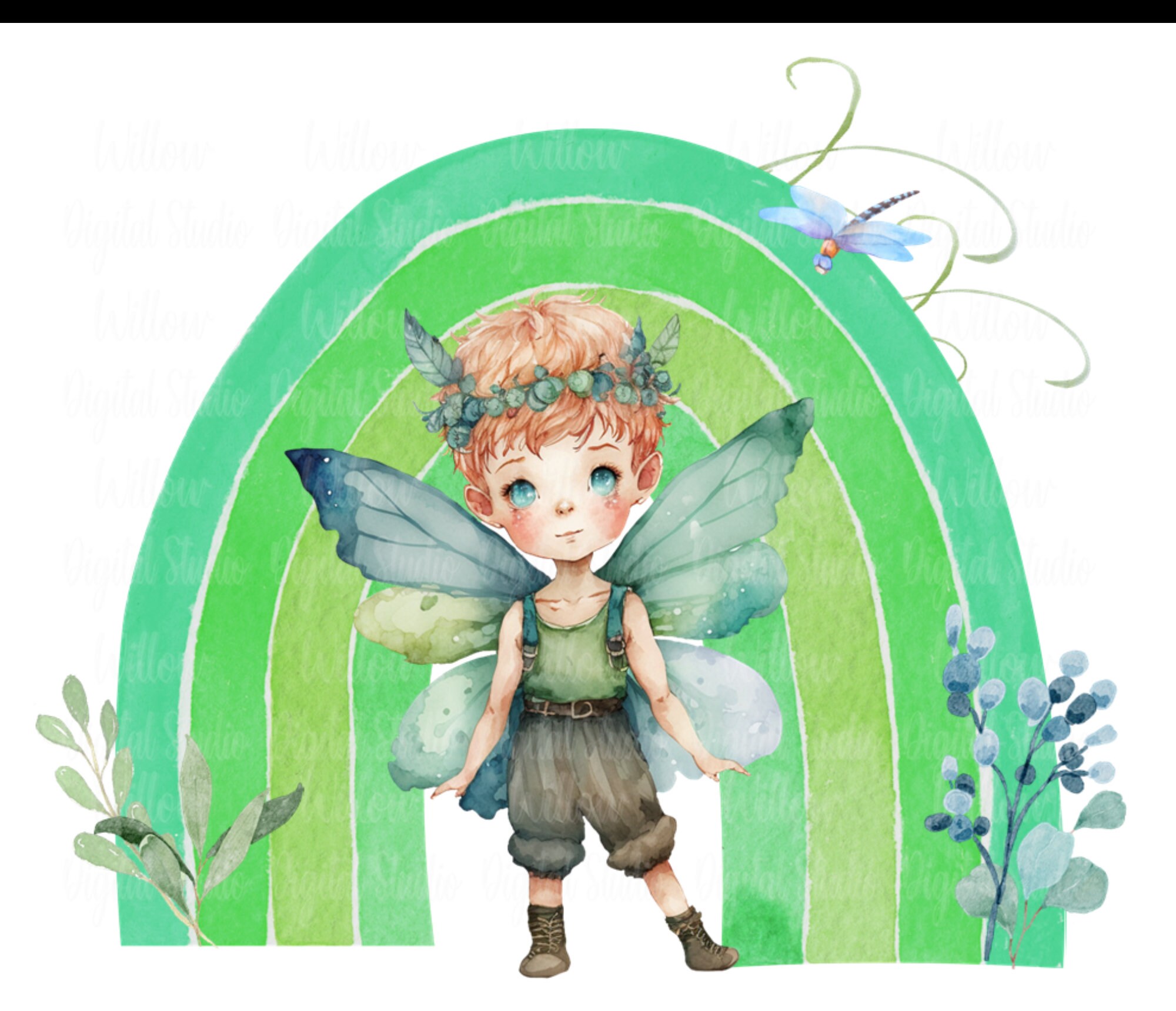 Cute Fairy Boy and Rainbow Digital Art Download ~ Sublimation PNG Image ...