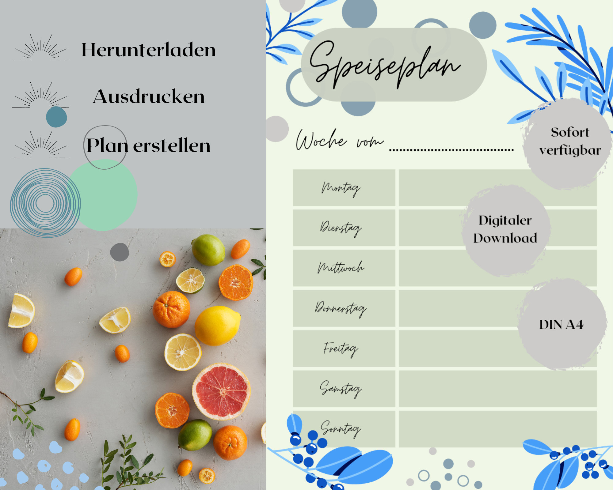 Speiseplan Wochenplan Zum Ausdrucken - Etsy