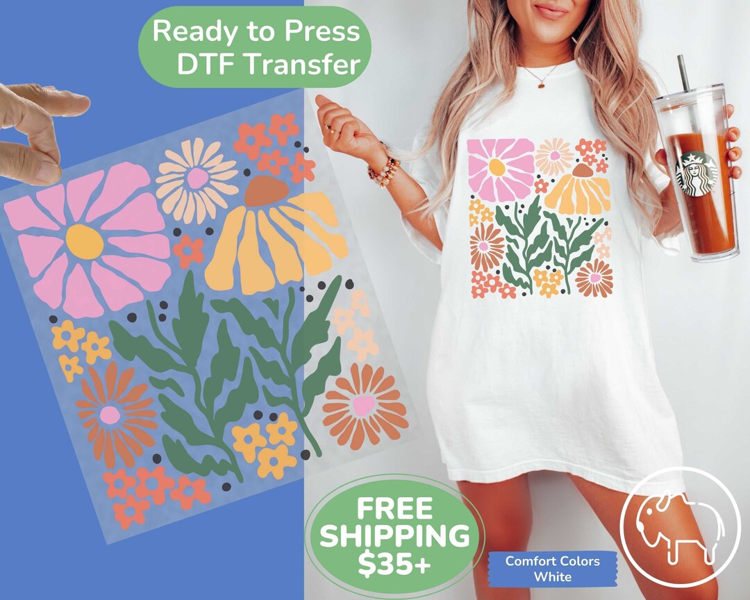 Retro Floral Collage Direct to Film Transfer, Ready to Press DTF ...