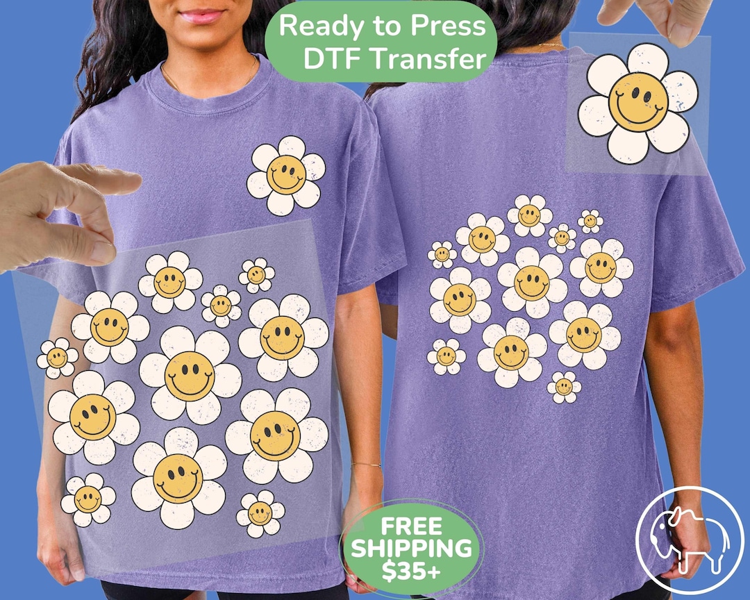 Retro Daisy Smiley Face Collage Direct to Film Transfer, Front & Back ...