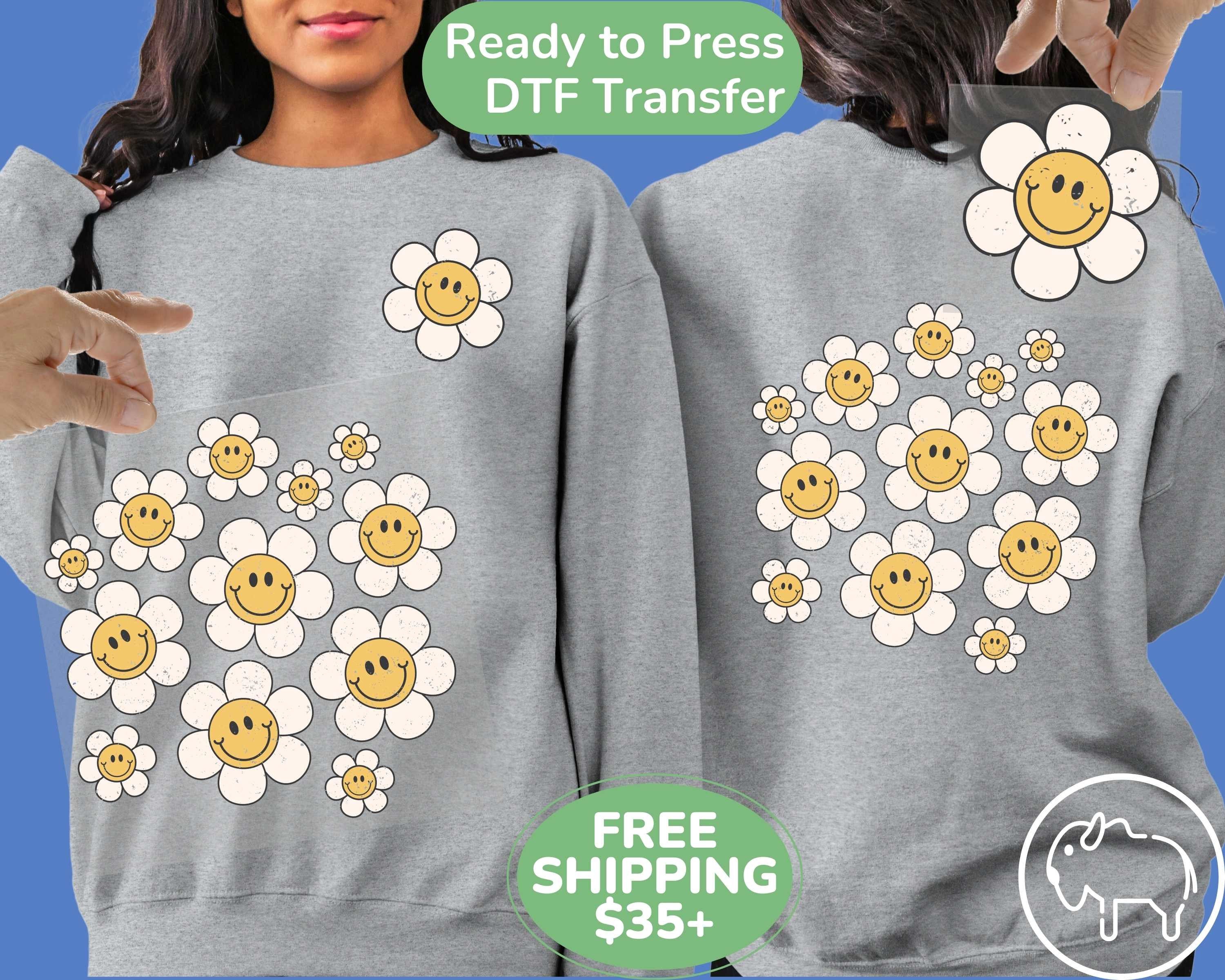 Retro Daisy Smiley Face Collage Direct to Film Transfer, Front & Back ...