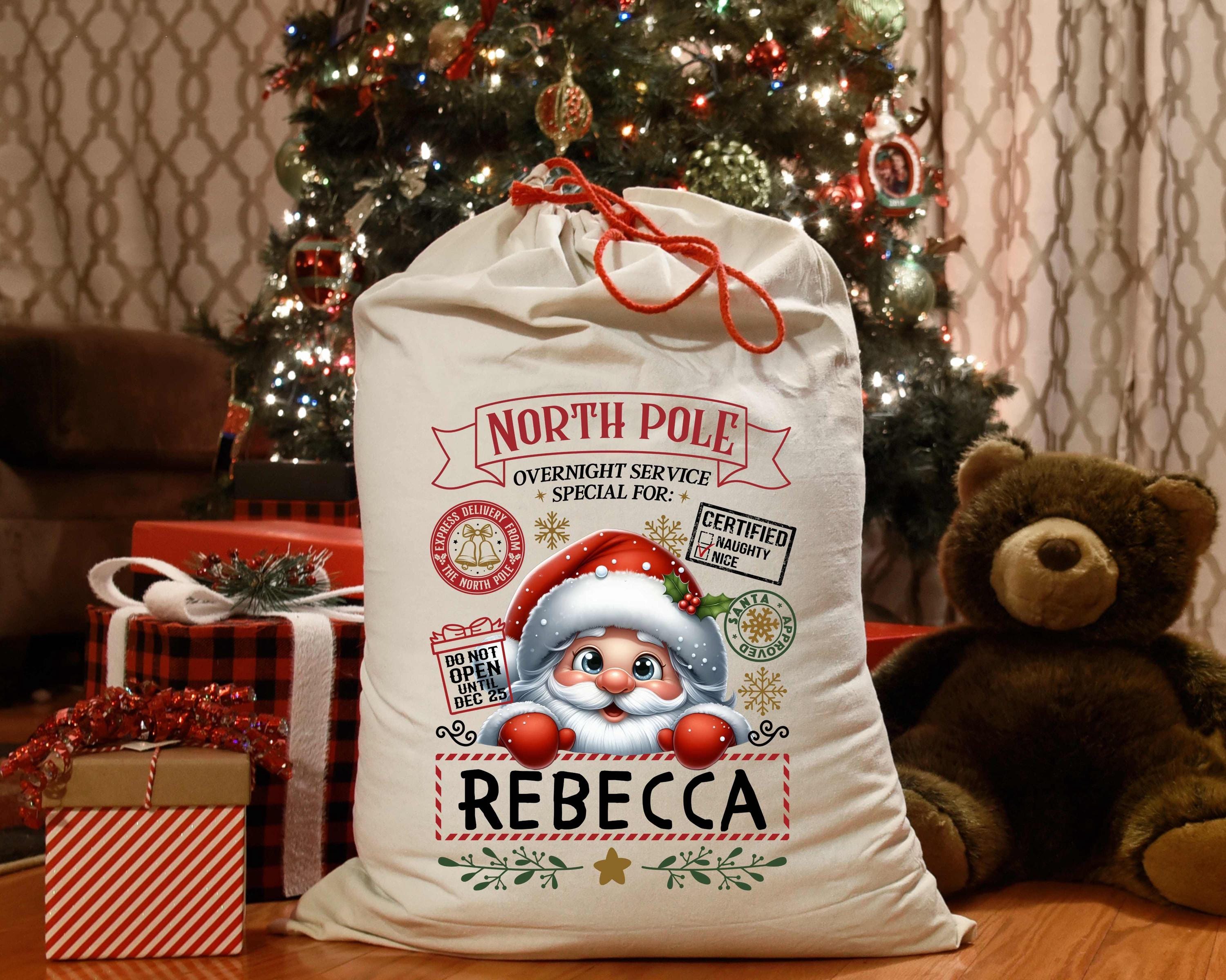 Custom Santa Sack Bag Direct to Film Transfer, Personalized Christmas ...