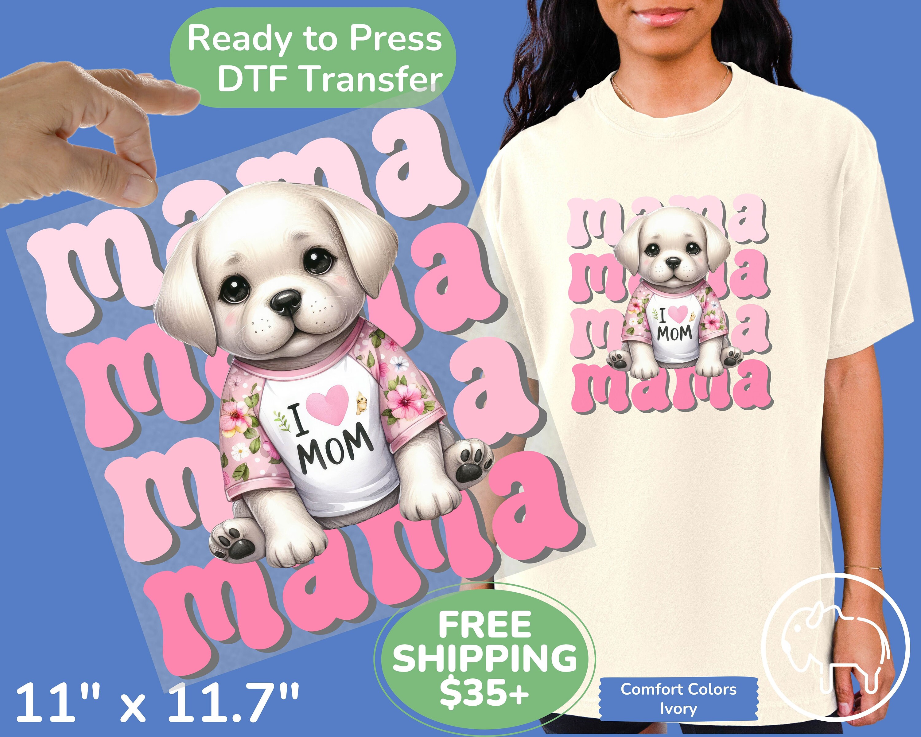 Labrador Dog Mama DTF for Mother's Day Gifts, Pink I Love Mom Ready to ...