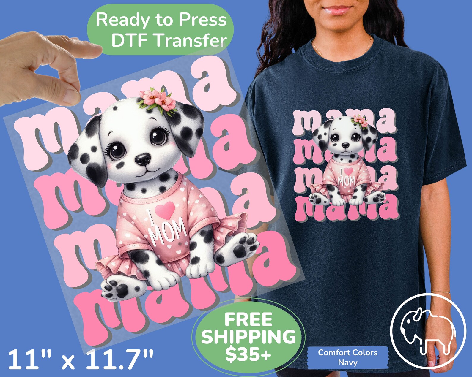 Dalmatian Dog Mama DTF for Mother's Day Gift, Pink I Love Mom Ready to ...