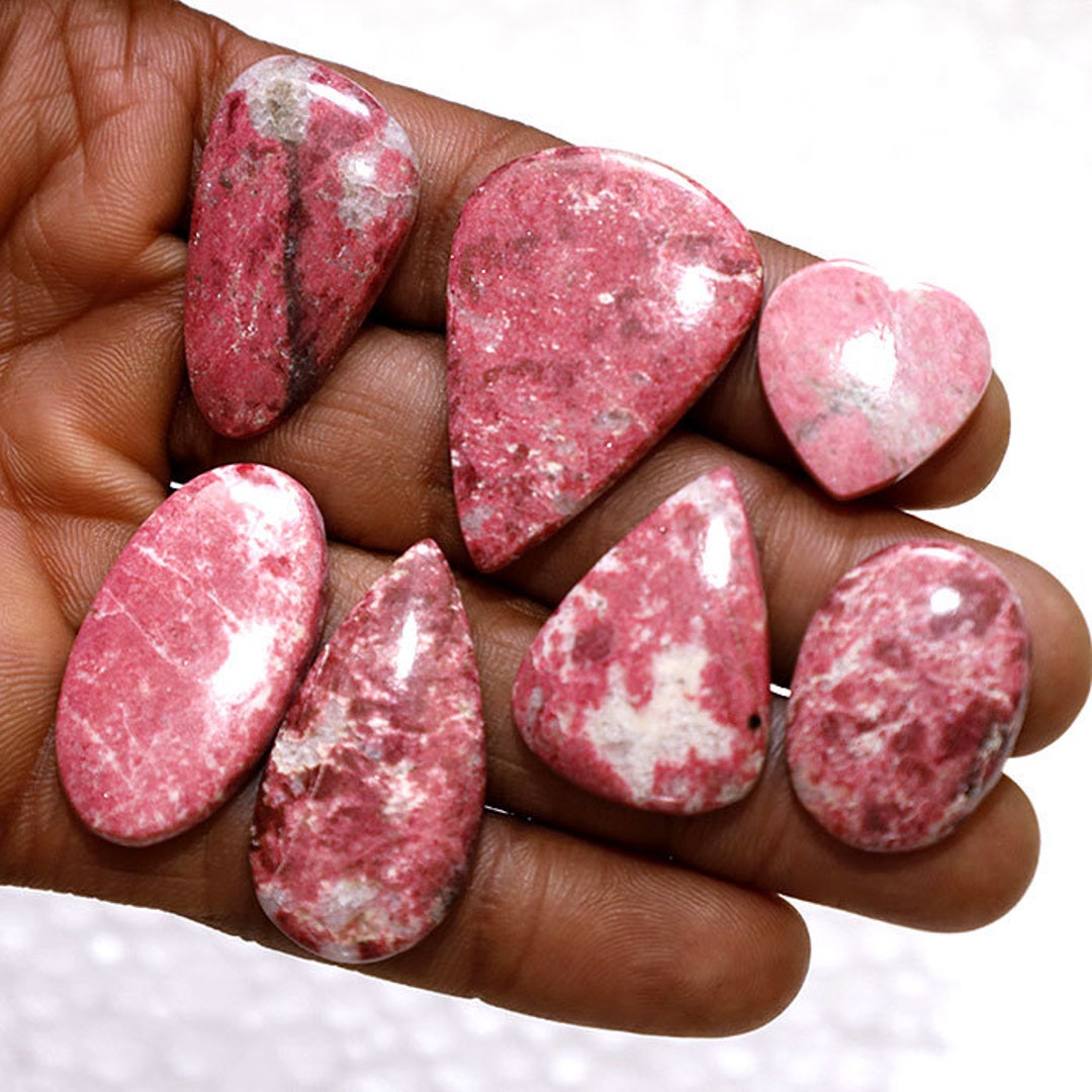 7 Pcs 232cts. Natural Pink Thulite Gemstone , Pink Thulite Cabochon ...