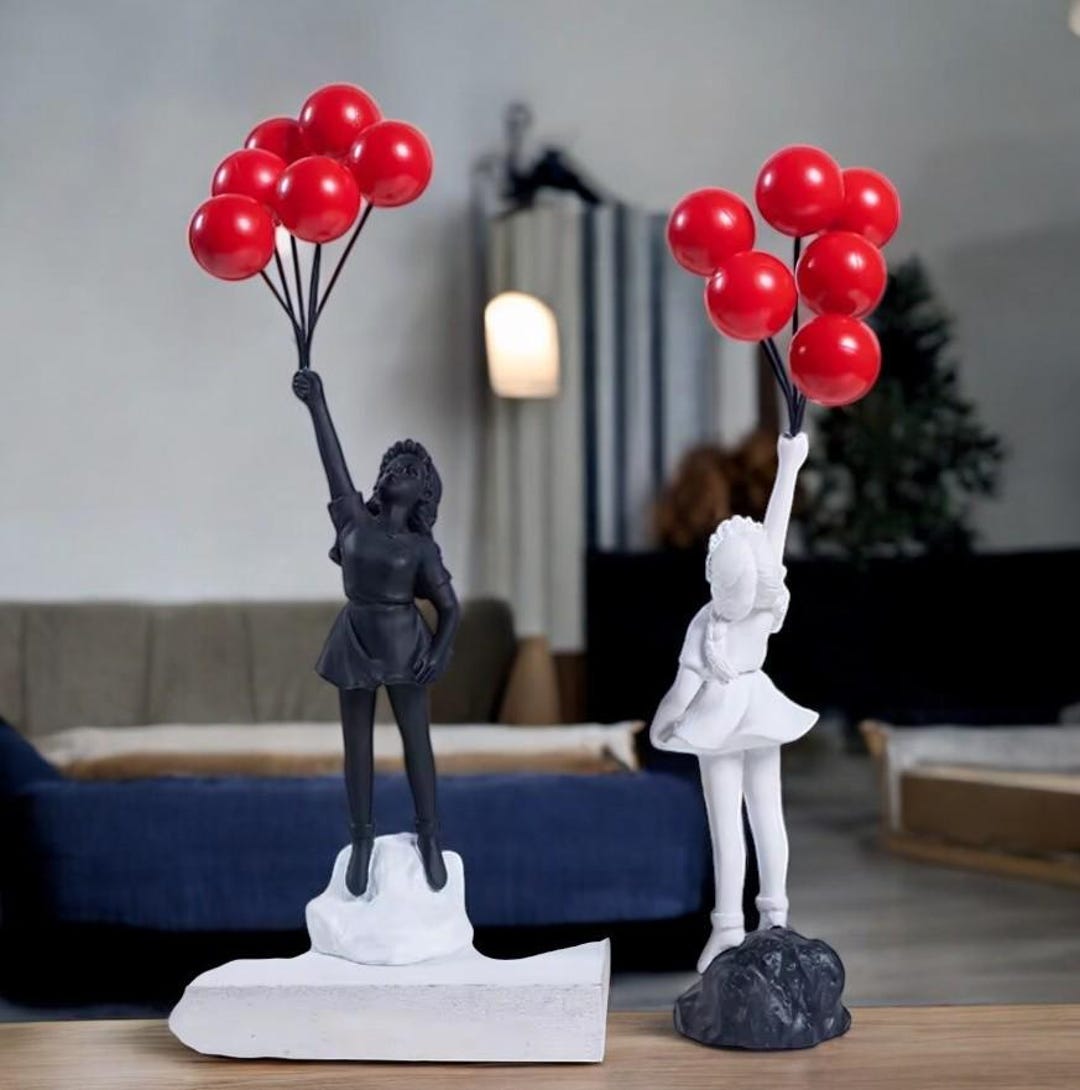 Resin Flying Love Balloon Girl Figurine Abstract Modern Home Decor - Etsy