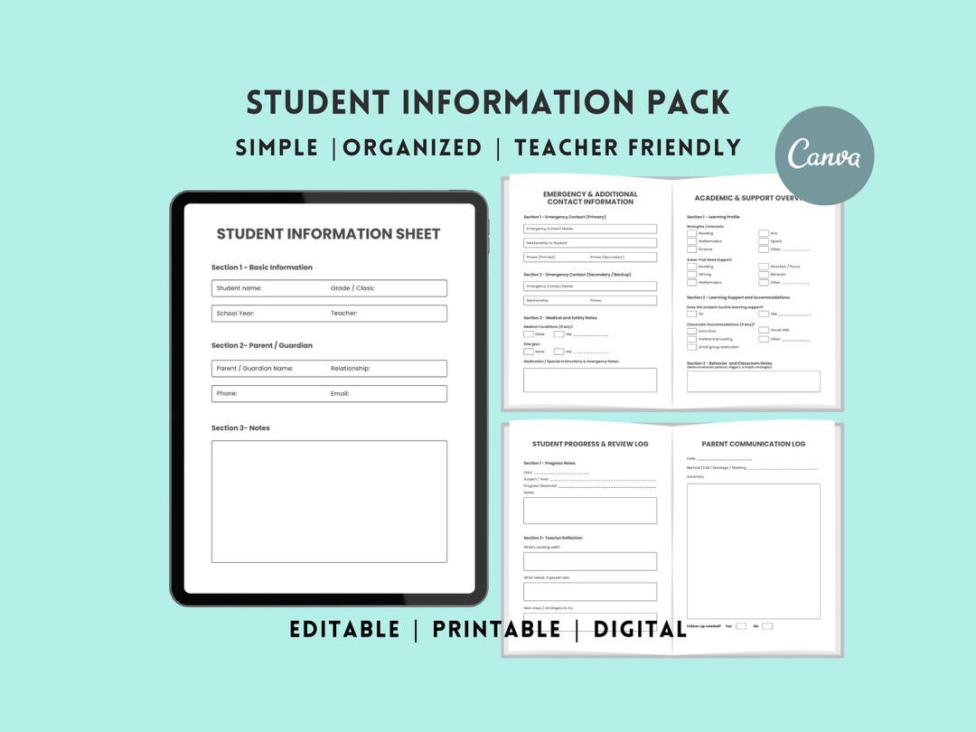 Teacher Student Information Pack – Editable Canva Template for Teachers ...