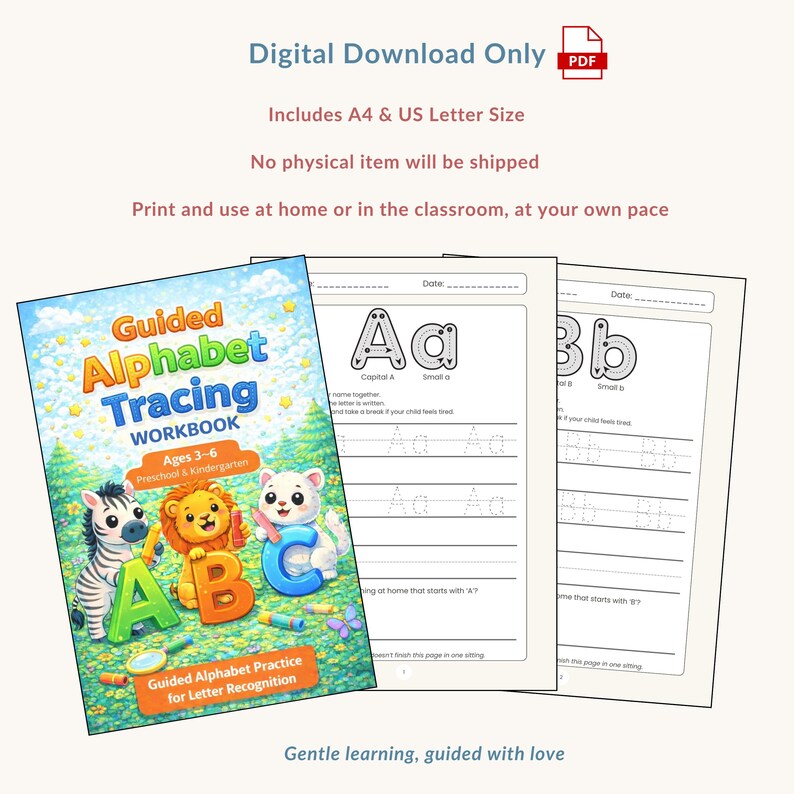 Guided Alphabet Tracing Workbook for Kids | Gentle Letter Practice A–Z ...