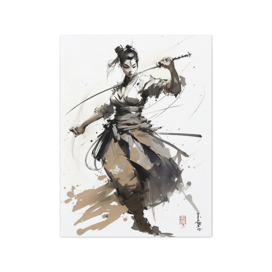 Onna-musha Samurai Warrior Painted With Watercolors - Etsy