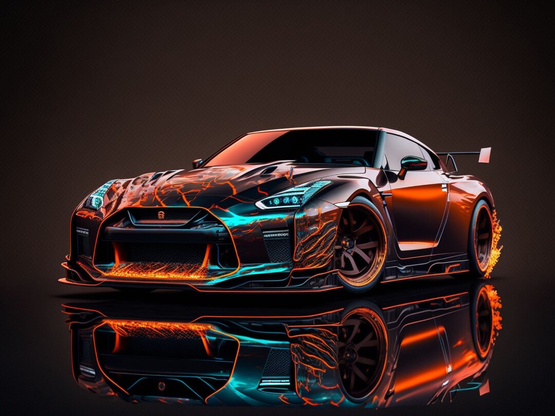 Nissan GTR Neon Style Cars Poster Printable Digital Art Wall - Etsy