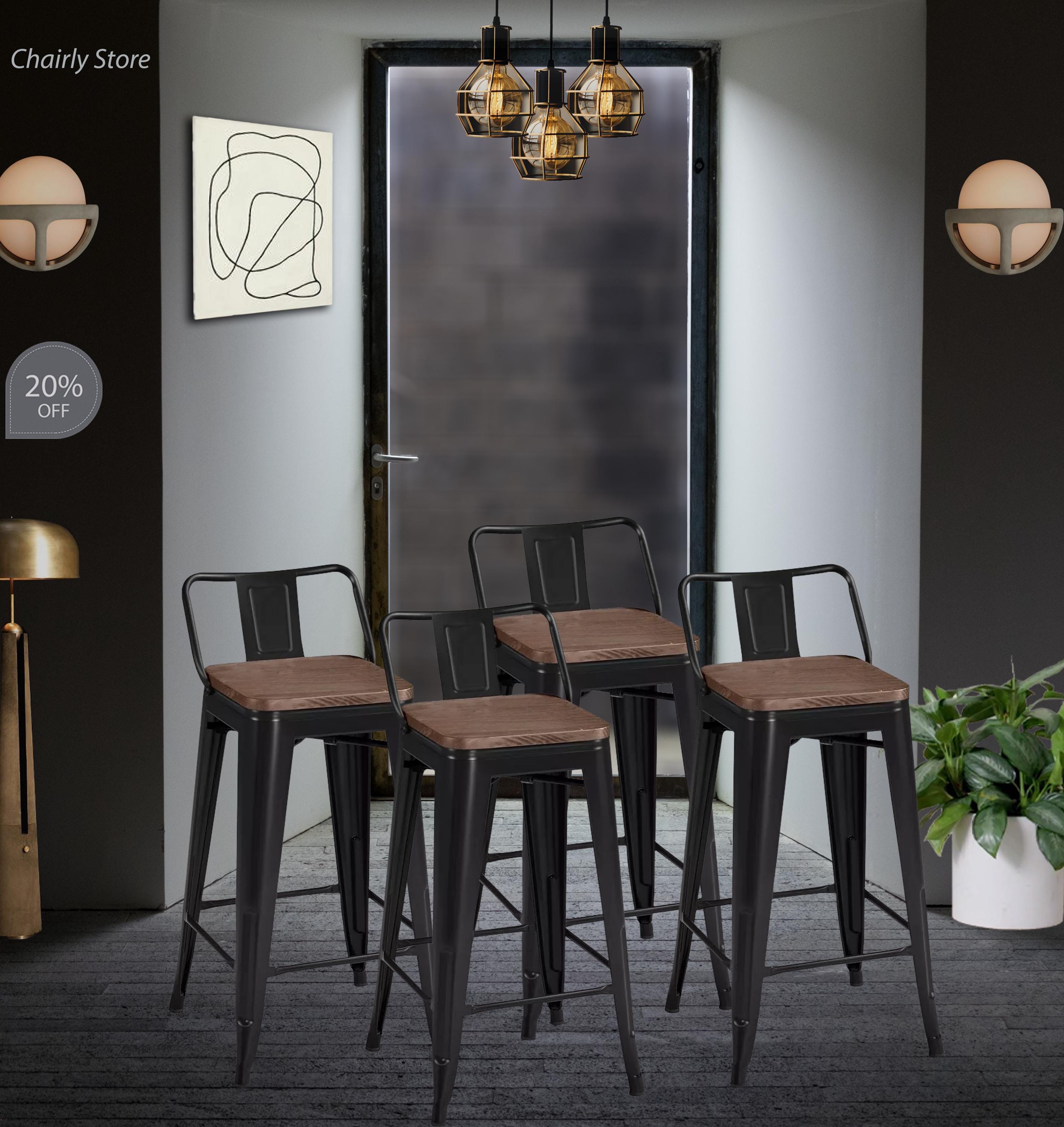 Set of 4 Metal Bar Stools, Low Back Chairs, Indoor/outdoor Counter ...