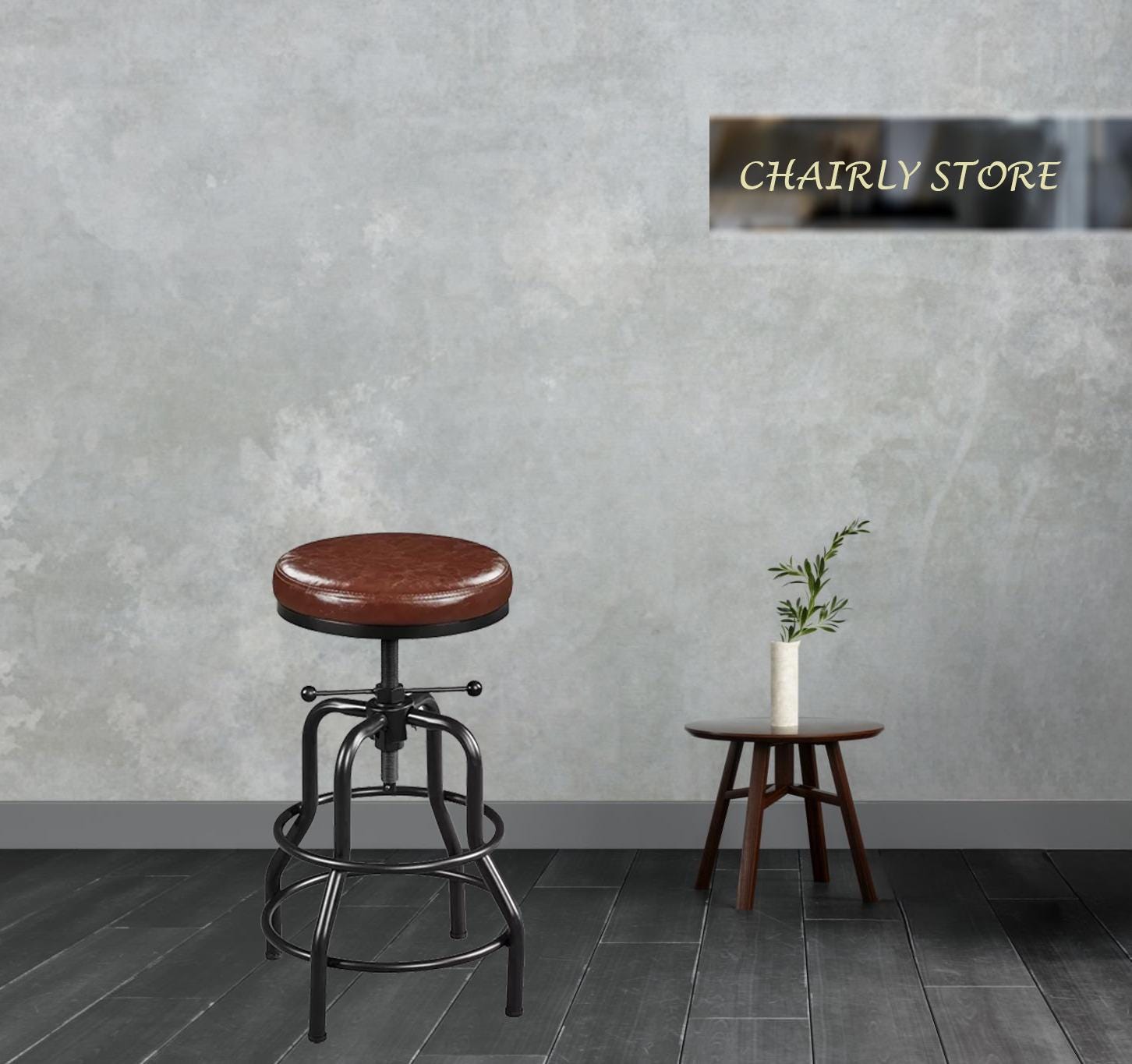 Industrial Swivel Bar Stools, Round Counter Stools, Vintage Leather Bar ...