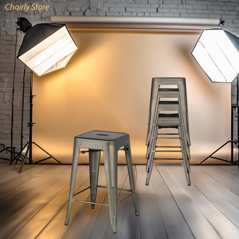 Bar Stools Set of 4, Metal Counter Stools – 24'' Backless Stackable ...