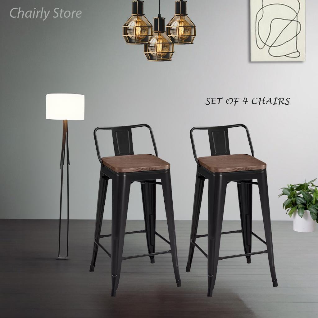 Set of 4 Metal Bar Stools, Low Back Chairs, Indoor/outdoor Counter ...