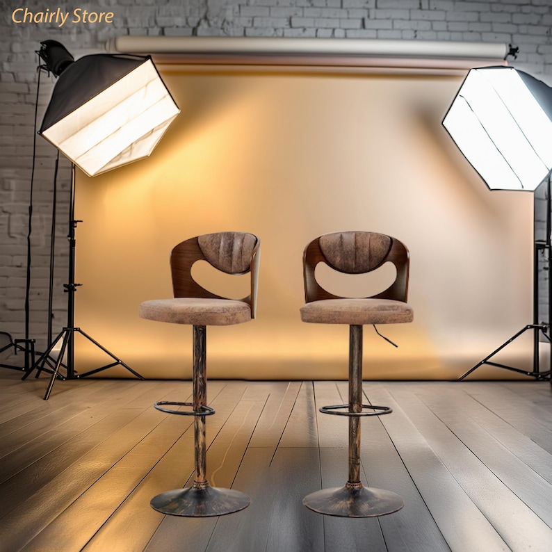 Adjustable Bar Height Stools, Set of 2 Swivel Chairs, PU Leather ...