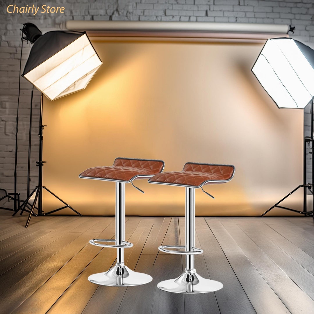 Set of 2 Adjustable Backless Chairs, Leather Swivel Bar Stools, Counter ...