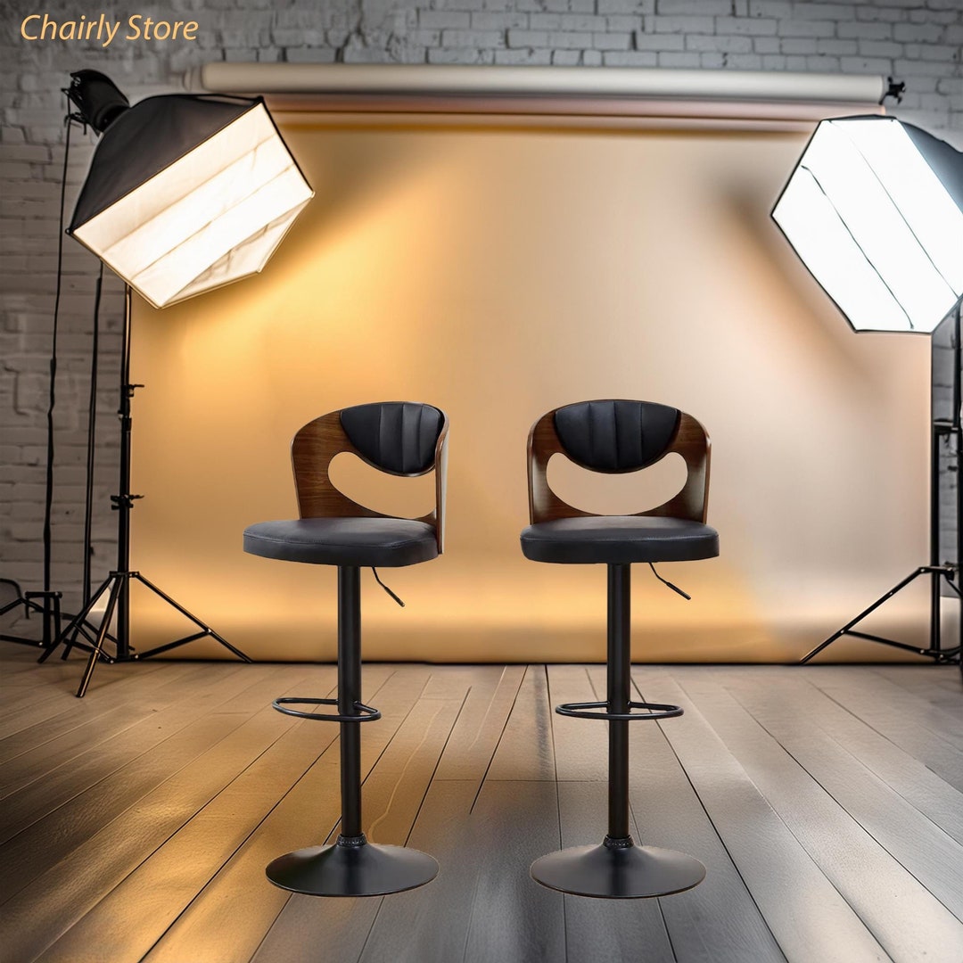 Adjustable Bar Height Stools, Set of 2 Swivel Chairs, PU Leather ...