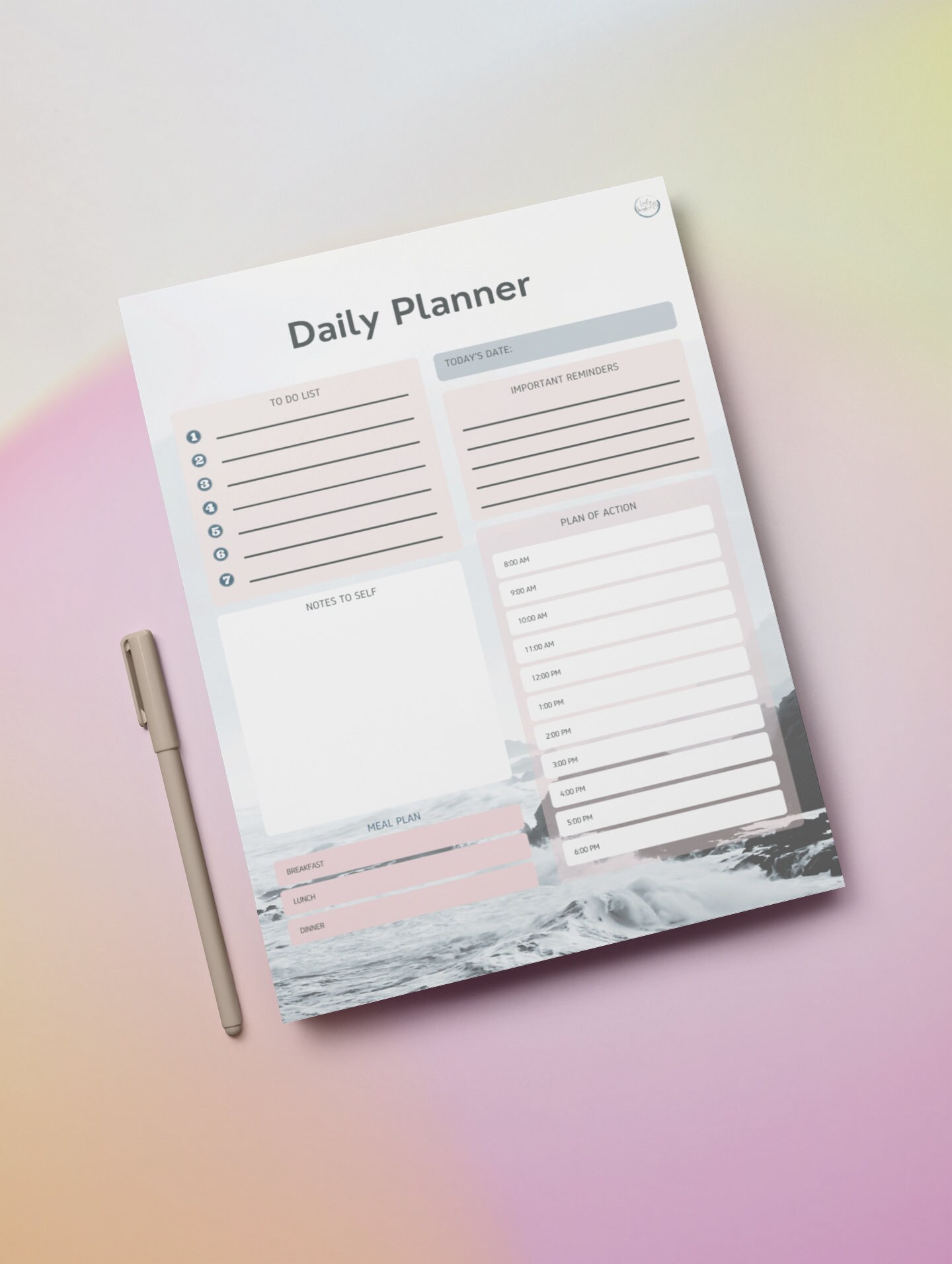 Daily Planner: Printable 1-page Digital Planner With a Beautiful ...