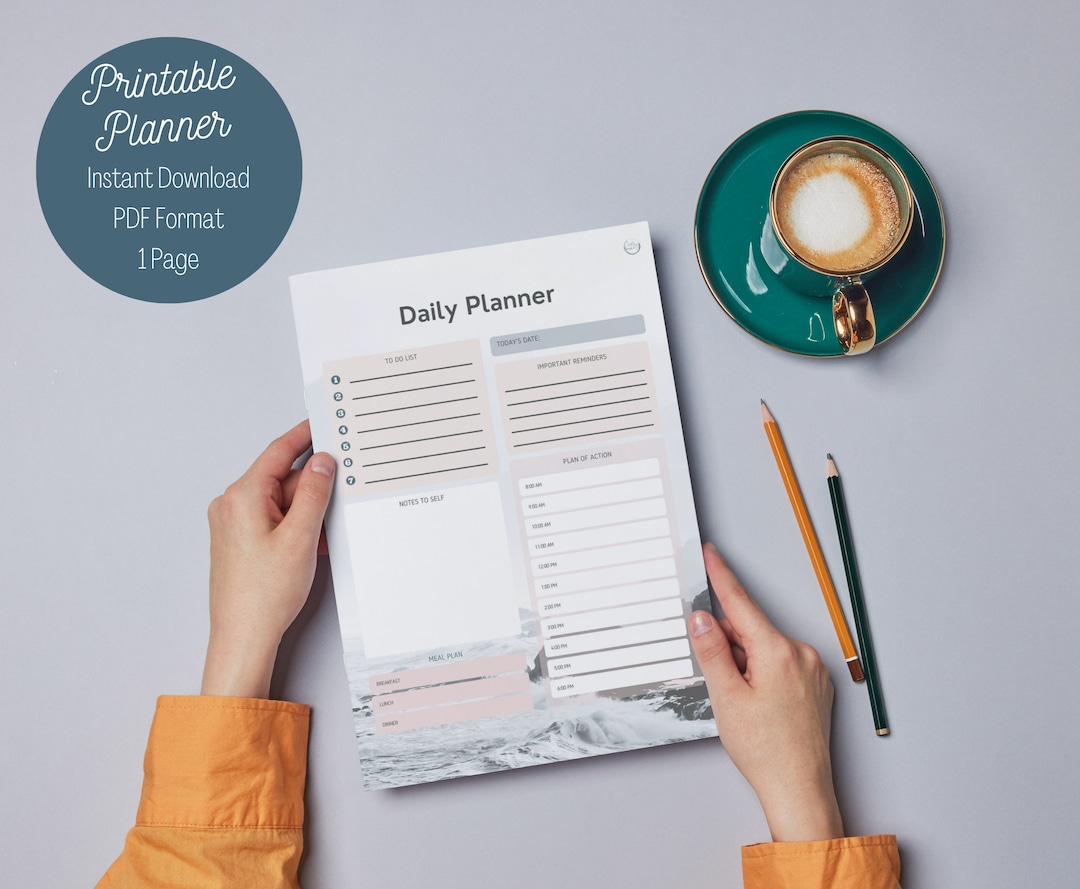 Daily Planner: Printable 1-page Digital Planner With a Beautiful ...