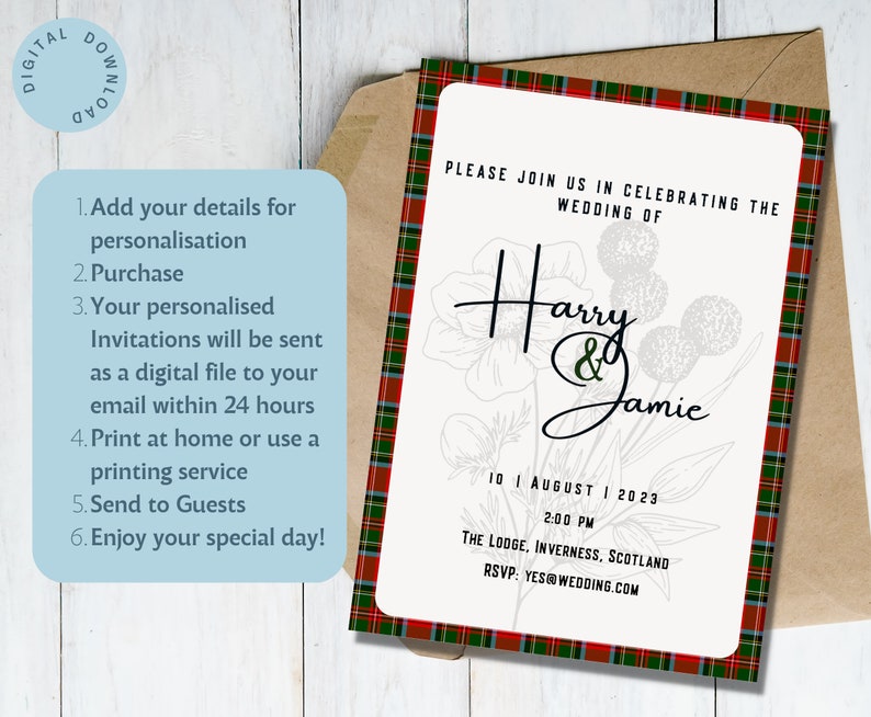 Classic Royal Stewart Tartan Wedding Invitation, Scottish Save the Date ...