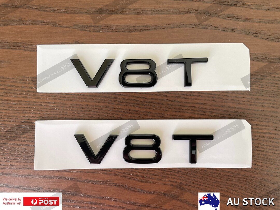 Gloss Black V8T Side Badge Emblem Sticker X2 for Audi S4 S5 SQ5 SQ7 RS4 ...