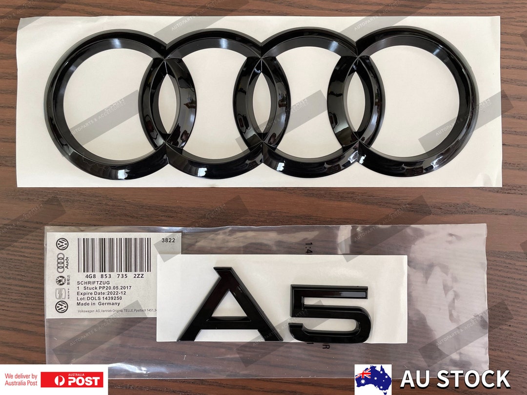Gloss Black A5 Set Ring Rear Boot Trunk Emblem Badge Sticker for Audi ...