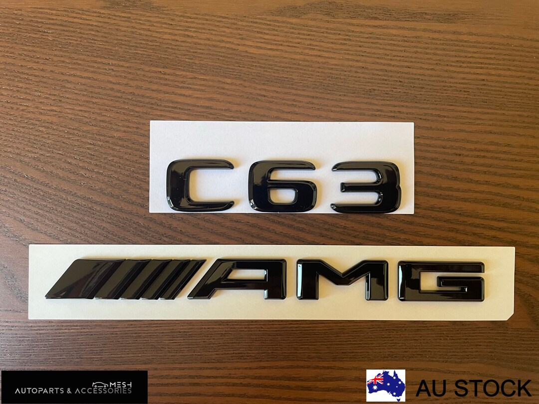 Gloss Black C63 AMG Rear Boot Trunk Badge Combo Stickers for Mercedes ...