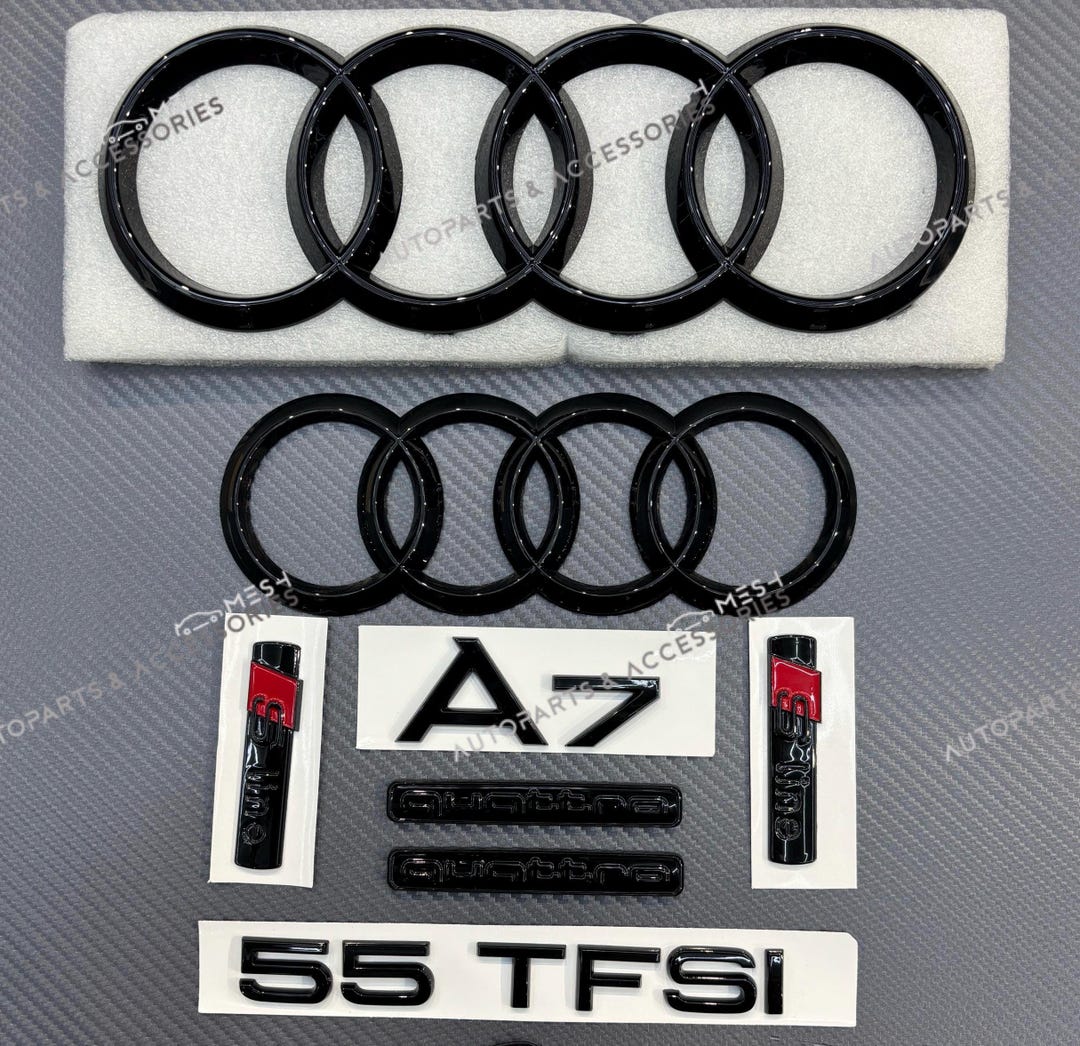Gloss Black Audi A7 Full Set S-line Quattro Front Boot Trunk Emblem ...