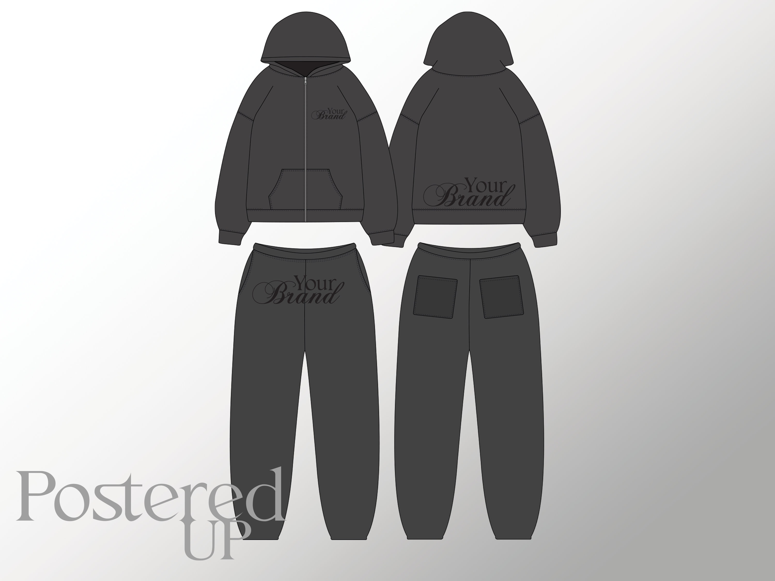 Streetwear Oversized Tracksuit Hoodie Template Joggers Vector Mockup ...