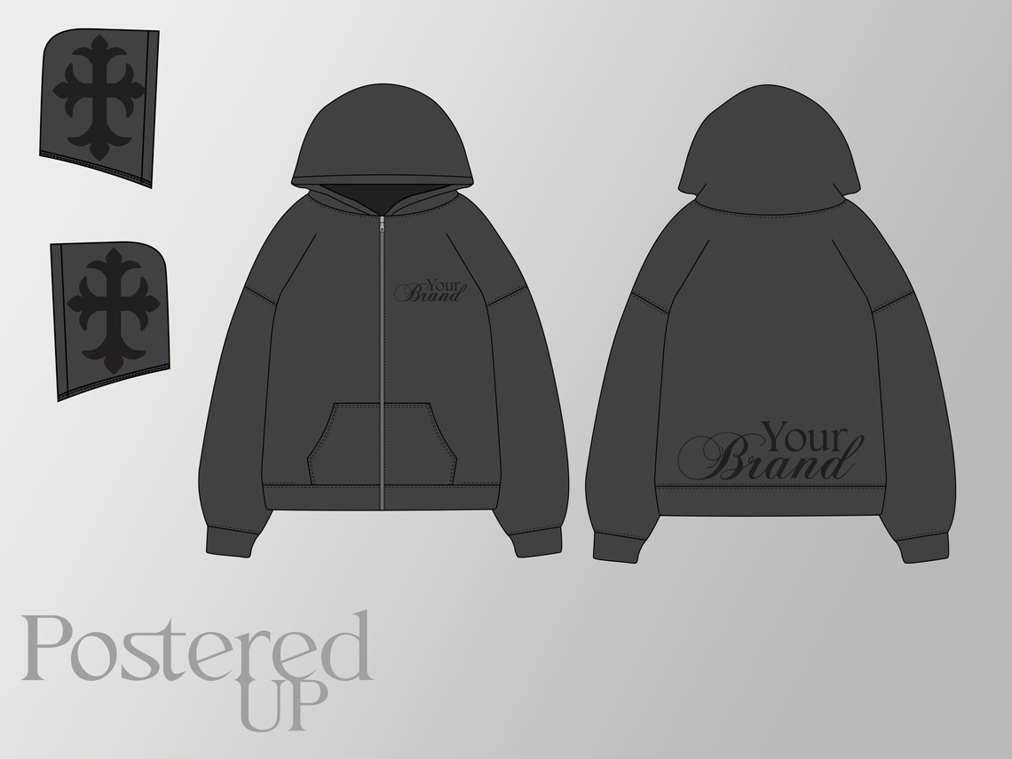 Procreate Zip up HOODIE MOCKUP VECTOR Tech Pack Designs Template ...