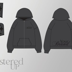 Procreate Zip up HOODIE MOCKUP VECTOR Tech Pack Designs Template ...