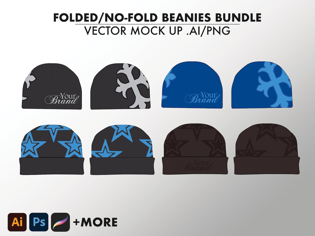 Beanie Vector Mockup Tech Pack Streetwear Adobe Illustrator Template ...