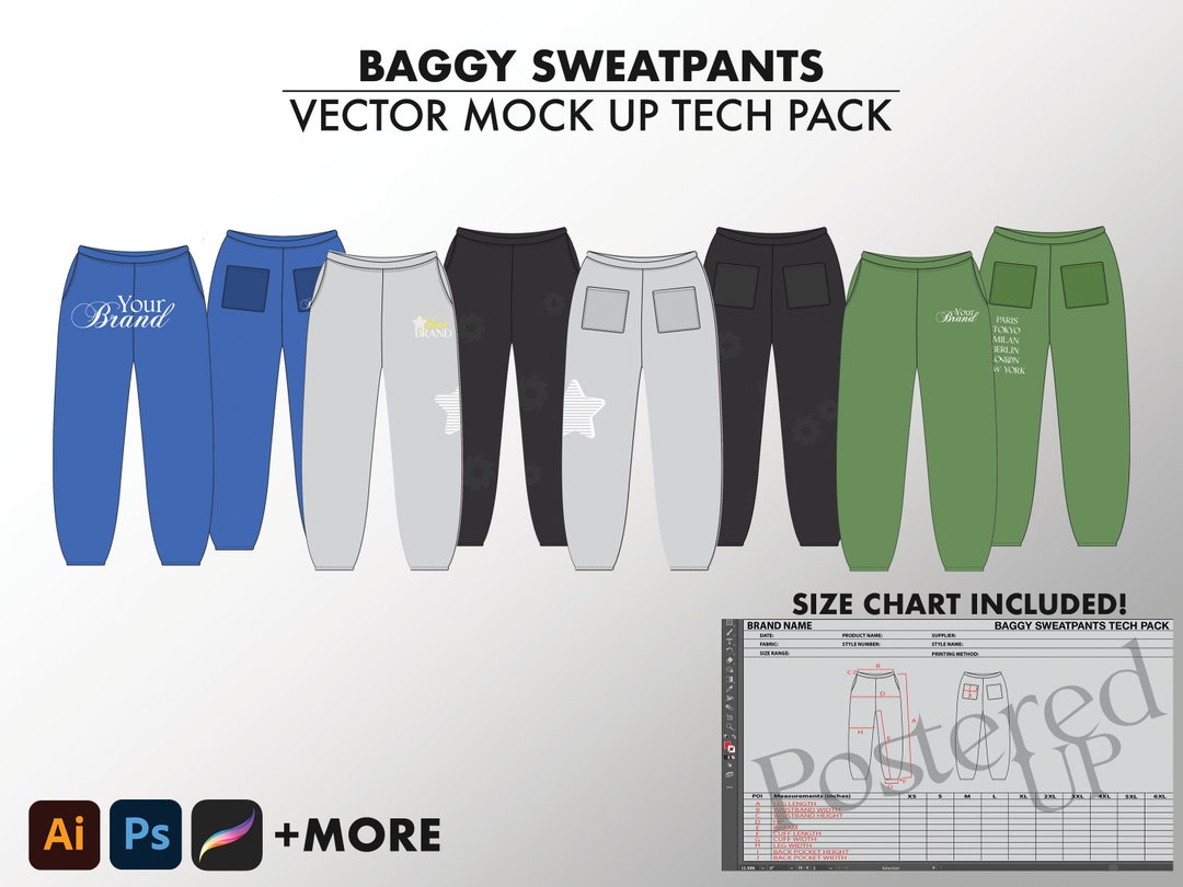 Streetwear Tech Pack Sweatpants Mockup Vector Tech Pack Template ...