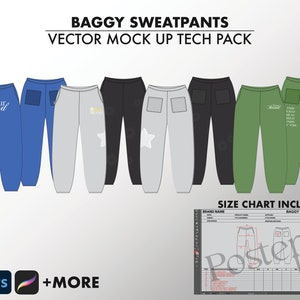 Streetwear Tech Pack Sweatpants Mockup Vector Tech Pack Template ...