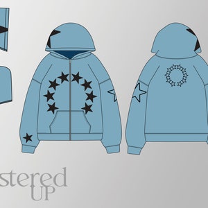 Procreate Zip up HOODIE MOCKUP VECTOR Tech Pack Designs Template ...