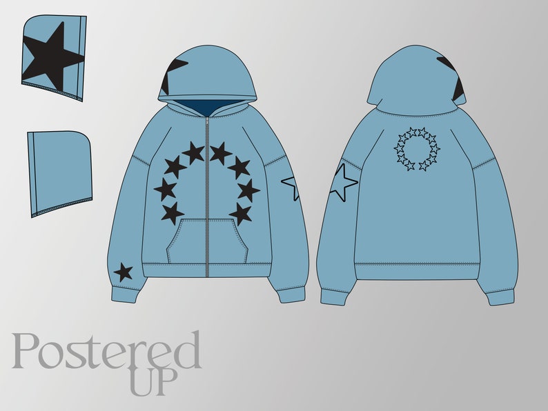 Procreate Zip up HOODIE MOCKUP VECTOR Tech Pack Designs Template ...