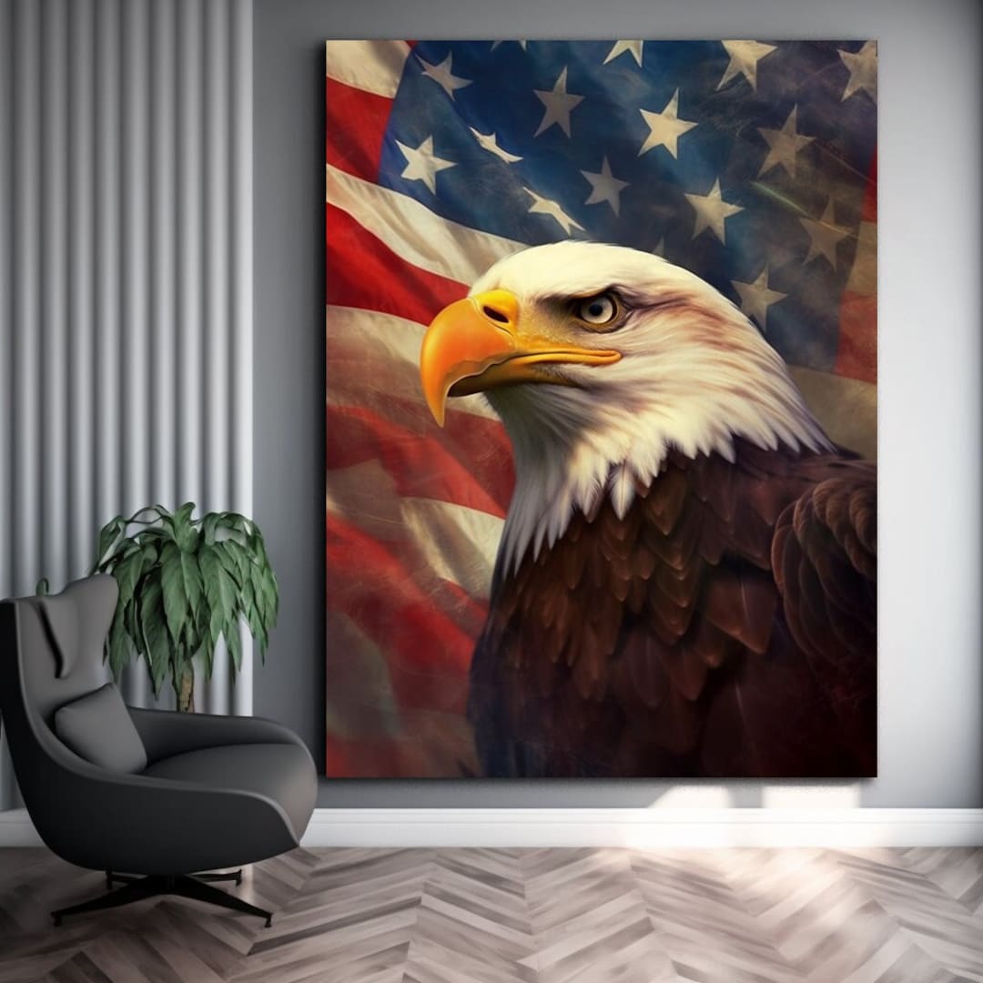American Flag and Bald Eagle, Edgy Bald Eagle, Animal Wall Decor ...