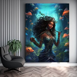 African Mermaid, Fishes and Black Woman Mermaid Canvas Painting ...