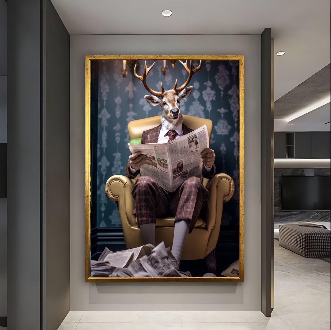 Well Dressed Deer Sitting on Sofa Deer Wall Art Funny - Etsy