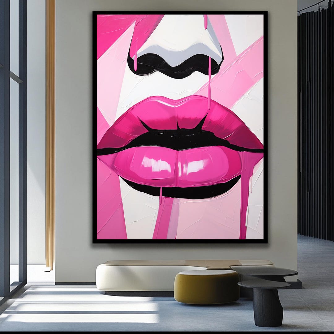Big Pink Lips Wall Art Beautiful Lips Pink Wall Art Oil Painting ...