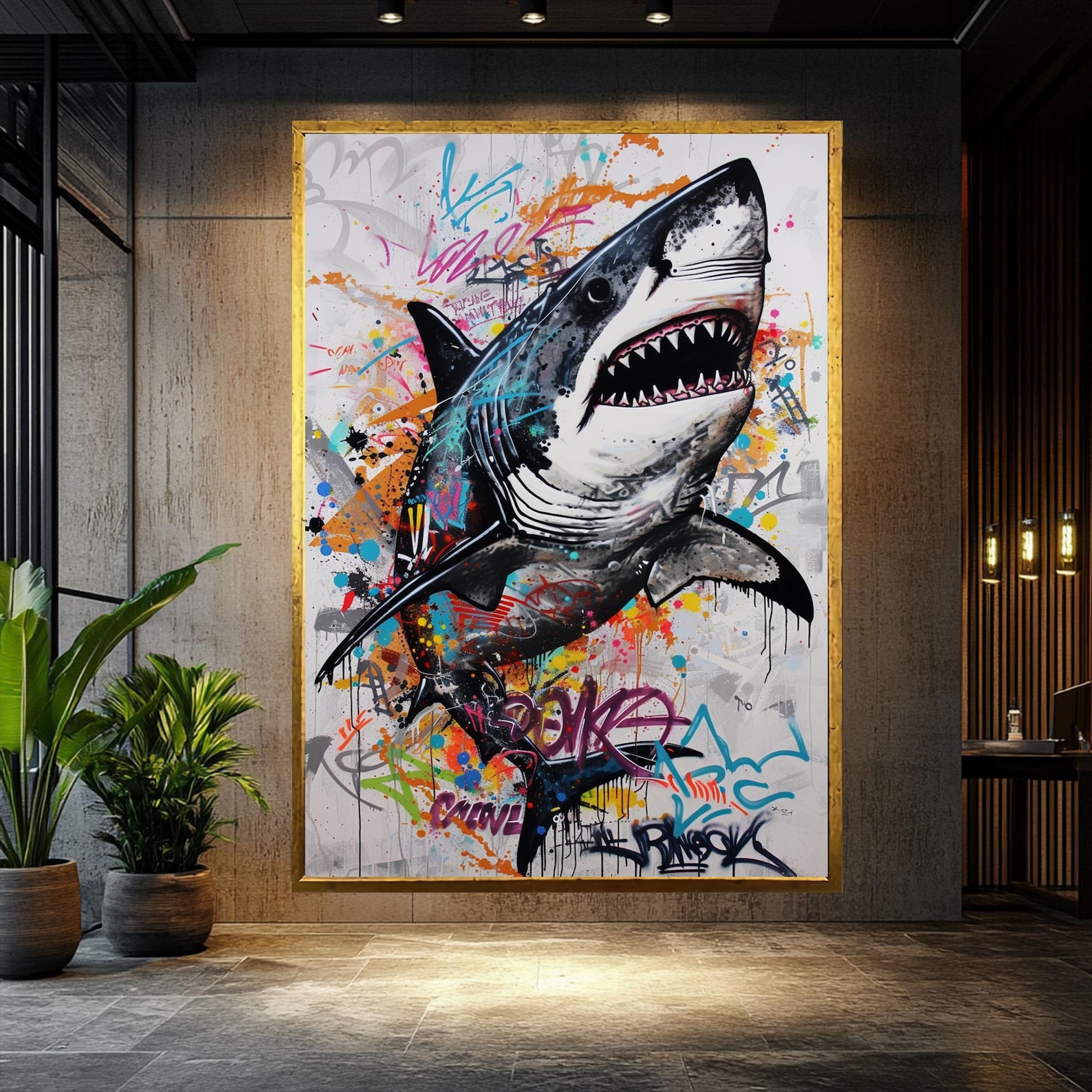 Shark Gift Banksy Canvas Fish Decor Banksy Decor Canvas Print Large ...