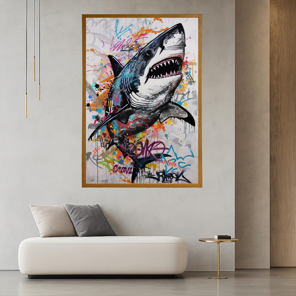 Shark Gift Banksy Canvas Fish Decor Banksy Decor Canvas Print Large ...