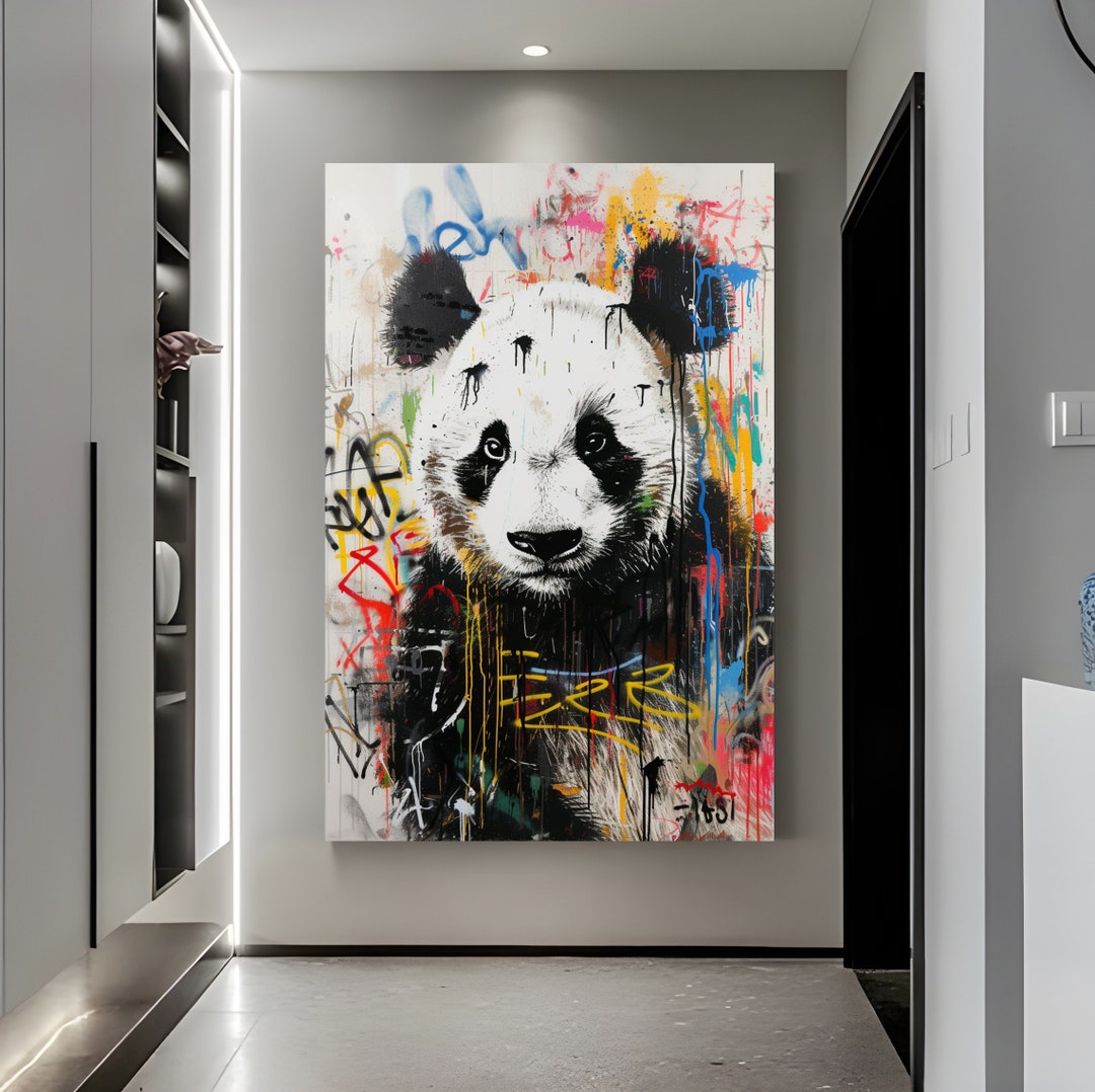 Graffiti Panda Wall Art Urban Street Art Canvas, Colorful Animal ...