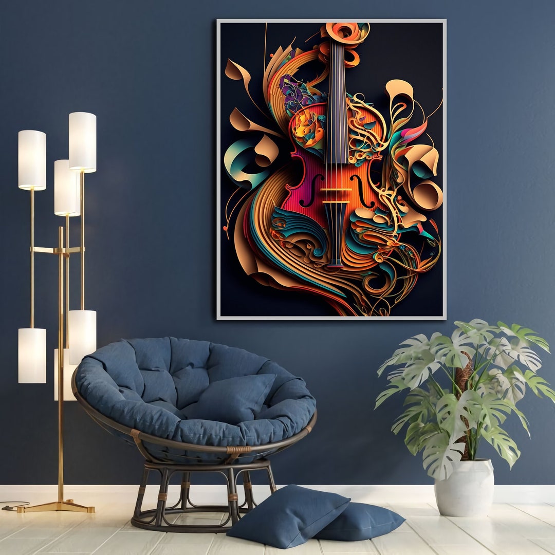 Violin Canvas Wall Art, Patterned Violin Wall Decor, Floral Wall Art ...