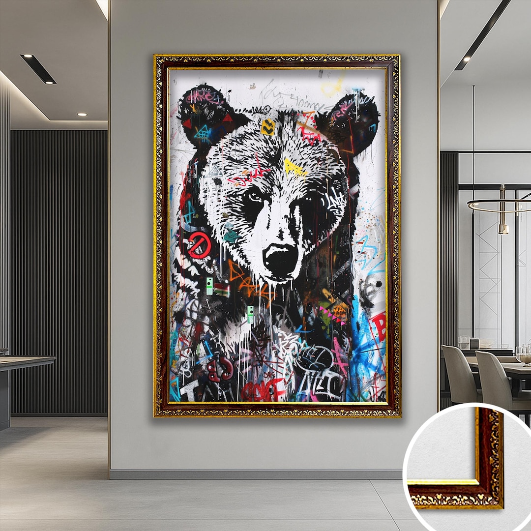 Graffiti Bear Wall Art, Modern Street Art Home Decor, Masculine Artwork ...